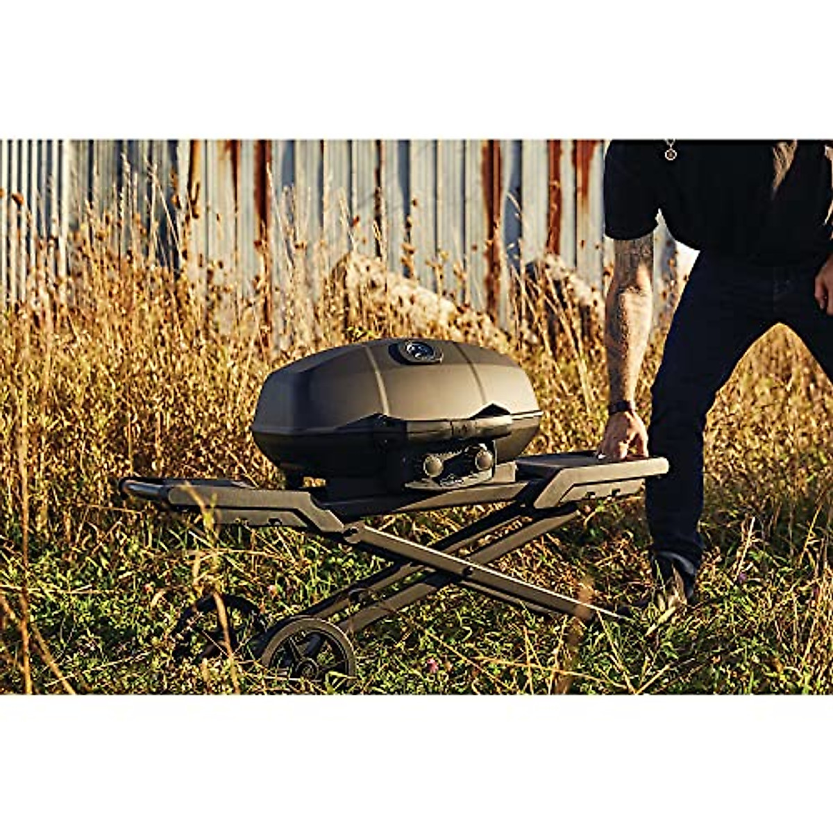 Napoleon PHANTOM TravelQ Portable PRO Propane Gas Grill - PRO285X-PHM - with Scissor Cart, Matte Black, Travel BBQ,