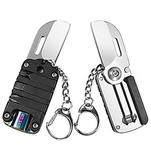 2 Pack Small Pocket Knife with Keychain, 1.2 Inch Blade, Barrysail Mini EDC Tool with Screwdriver Bits