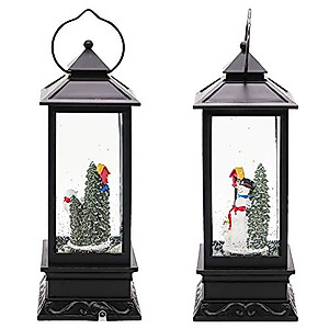 Eldnacele Christmas Snow Globe Lantern with Music, Battery Operated Lighted Swirling Glitter Water Lantern with Timer for Christmas Home Decoration, Snowman