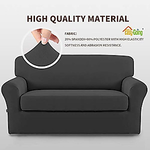 Easy-Going 2 Pieces Microfiber Stretch Sofa Slipcover – Spandex Soft Fitted Sofa Couch Cover, Washable Furniture Protector with Elastic Bottom Kids, Pet (Loveseat, Dark Gray