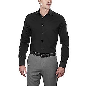Calvin Klein Men's Dress Shirt Slim Fit Non Iron Herringbone, Black, 14.5" Neck 32"-33" Sleeve (Small)