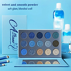 Afflano Blue Eyeshadow Palette Matte Shimmer, Highly Pigmented Waterproof Space Blue Eye Shadow Palette, Navy Silver Blue Glitter Eyeshadow Pallet for Christmas Snowflake Blue Eyes Makeup