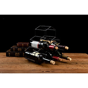 Asian Home Geometric Hexagon 6 Bottle Desktop Wine Rack Freestanding Countertop Bottle Holder for Wine Storage, Metal, Black