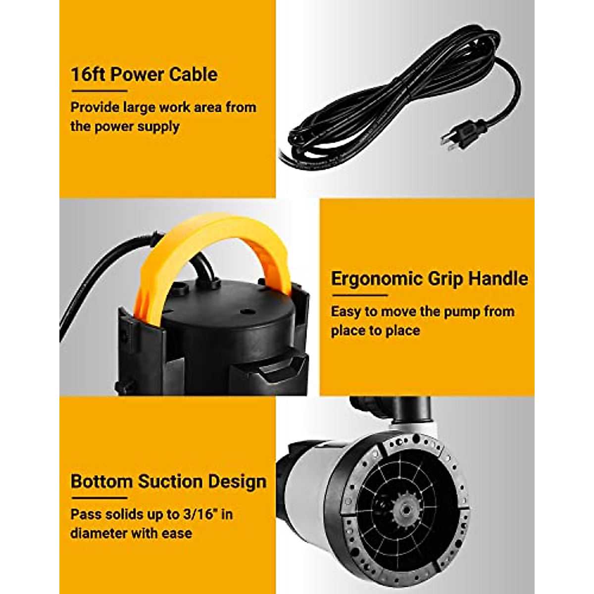 DEKOPRO Submersible Water Pump 1HP 3302GPH 750W Utility Pump Portable Electric Water Transfer Pump for Swimming Pool Tub Garden Pond with 16-Foot Cord