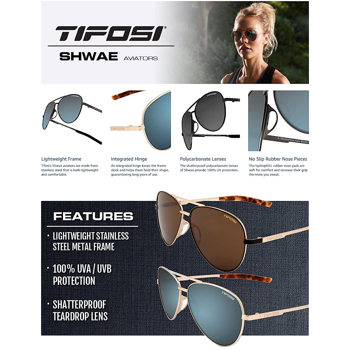 Tifosi Optics Shwae Aviator Sunglasses (Midnight Gold, Brown)