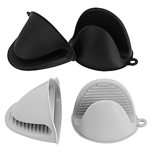 Vaincre 4PCS Silicone Oven Mitts Heat Resistant, Silicone Potholders for Kitchen, Mini Oven Mitts Rubber Oven Glove, Kitchen Mittens Pinch Mitts, Cute Cooking Mitts (Black and Gray)