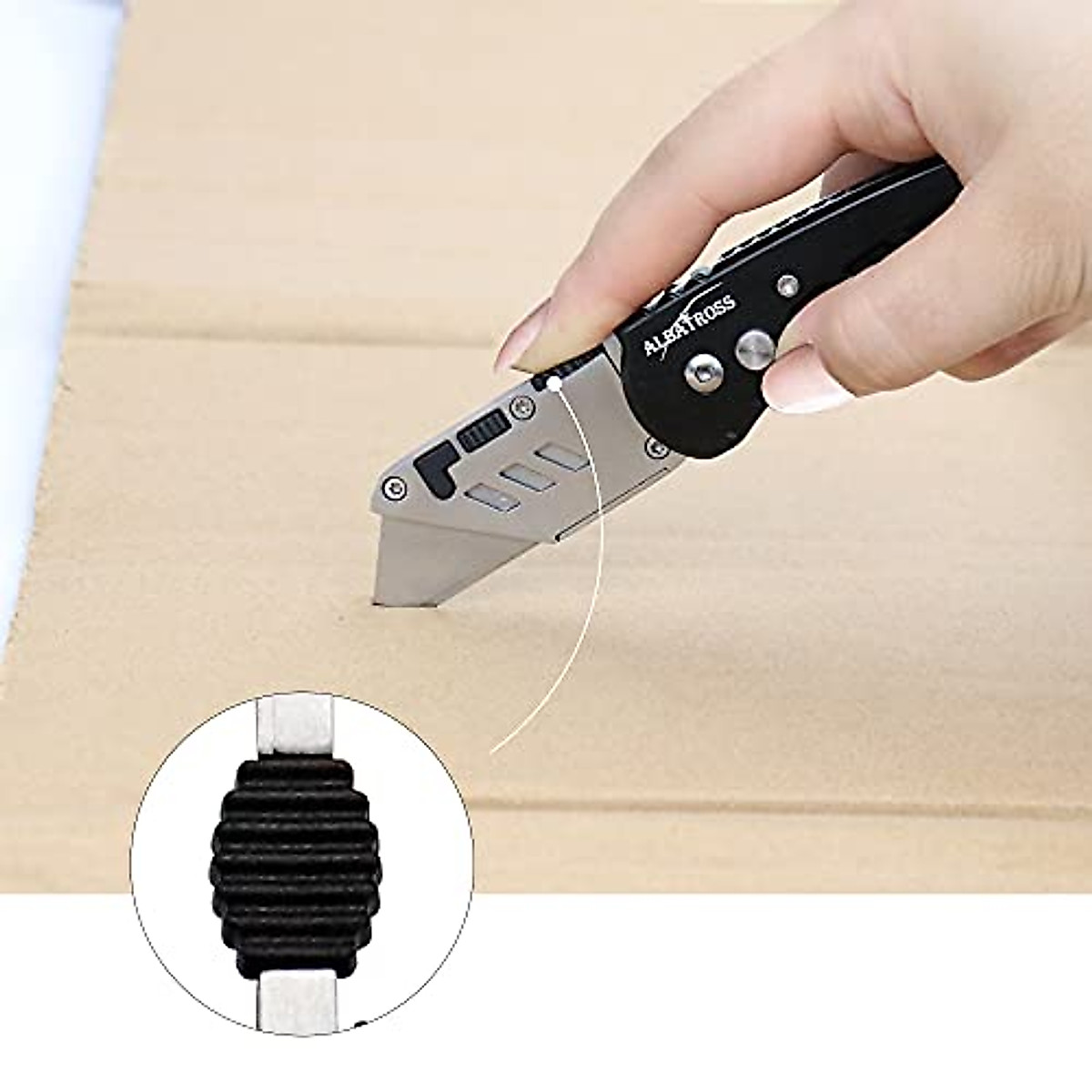 ALBATROSS UPK001 Utility Knife,Quickly Change Blades, Black Folding Pocket Knife Used for Cartons, Cardboard and Boxes
