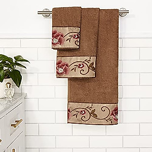 Popular Bath Bath Towels, Larissa Collection, 3-Piece Set, Rose Design