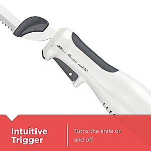 BLACK+DECKER 9 inch Electric Carving Knife, Comfort Grip Handle & Safety Lock Button, Stainless Steel Blades and Dishwasher Safe Parts, White