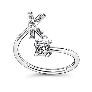 FUTIMELY Womens Initial Letter Ring Silver,Crystal Alphabet Knuckle Rings with Initials Adjustable Stackable Initial Rings for Teen Girls (K)