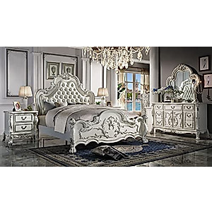 Acme Dresden Wooden Bed with Faux Leather Upholstery in Bone White