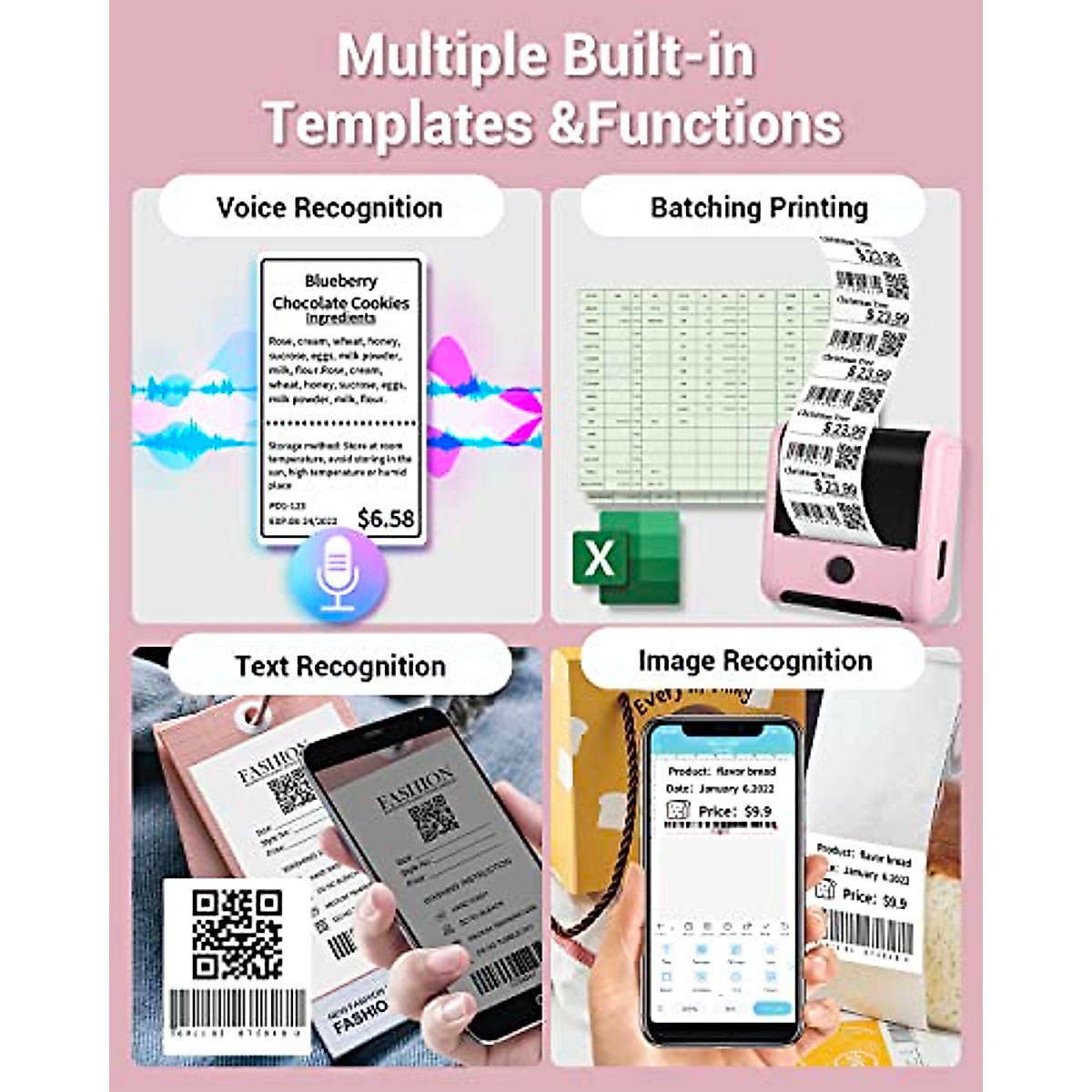 Phomemo Label Makers- M200 Label Printer Machine with 3 Paper,2023 Upgrade 3 Inch M110 Label Maker,WiFi Bluetooth Thermal Label Printer,Phone Support,for Android iOS System,for Shipping,Labeling- Pink