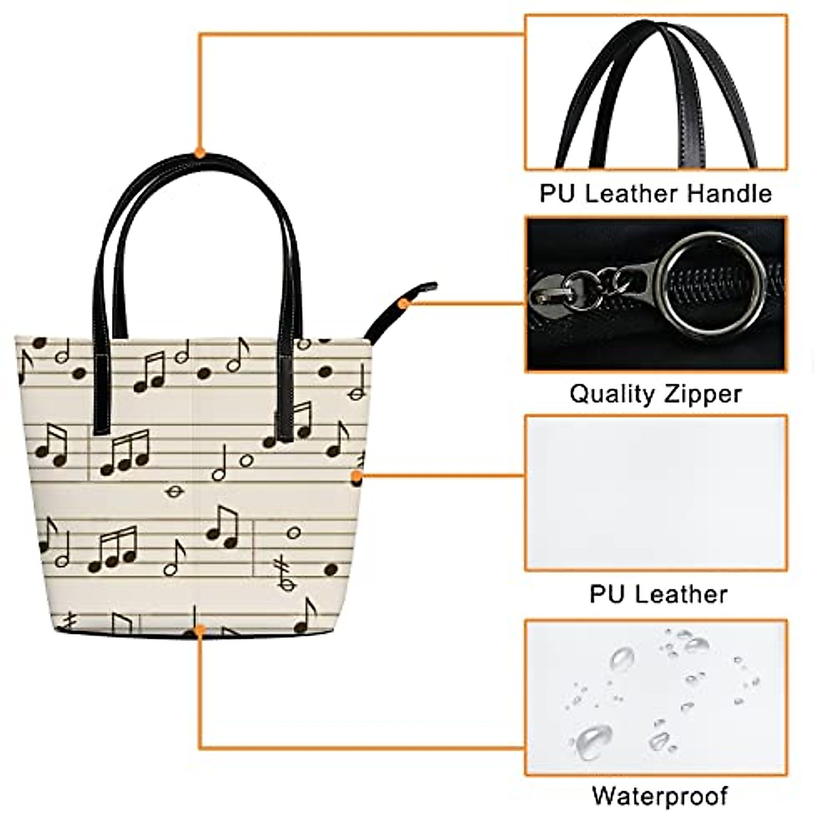 Fashion Tote Handbags Women's Soft Tote Shoulder Bag for Women Work Shopping Top Handle Satchel Bags, 15.8×4×15.4 inches,Retro Notes