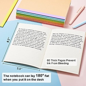 feela 56 Pack Composition Notebooks Bulk, Kraft Cover Lined Blank College Ruled Composition Travel Journals with Rainbow Spines For Women Students Business, 60 Pages, 8.3”x 5.5”, A5, 8 Pastel Colors
