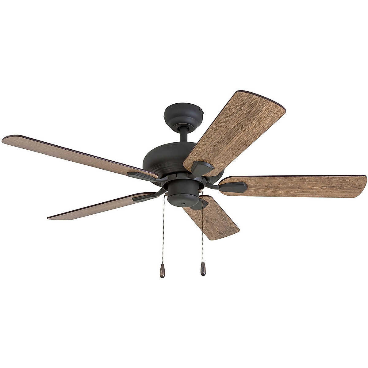 Prominence Home Russwood, 42 Inch Farmhouse Ceiling Fan with No Light, Pull Chain, Three Mounting Options, 5 Dual Finish Blades, Reversible Motor - 50587-01 (Bronze)