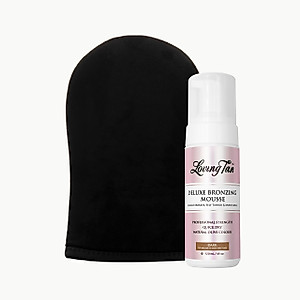 Loving Tan Deluxe Bronzing Mousse, Dark + Deluxe Applicator Mitt - Streak Free, Natural looking, Professional Strength Sunless Tanner - Cruelty Free, Naturally Derived DHA - 4 FL Oz