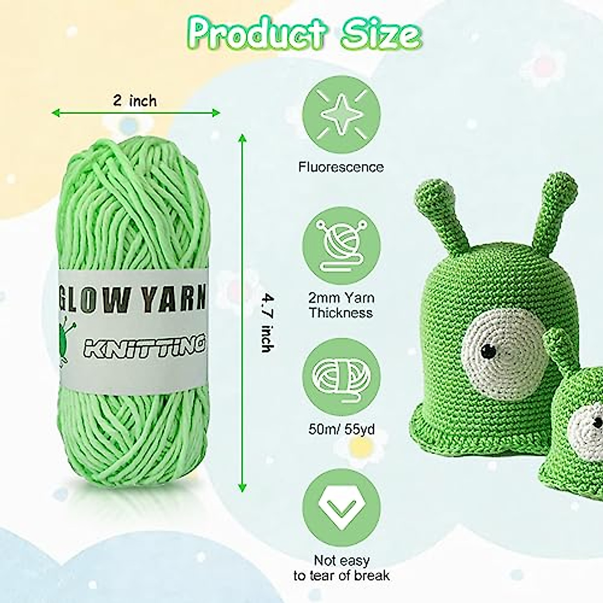 DIY Glow in The Dark Yarn 5 Rolls Yarn for Crocheting, Glow in The Dark Yarn for Crochet,Glow Yarn for Knitting,Crocheting for Crochet DIY Arts and Crafts Sewing Beginners,Suitable for Party,Halloween