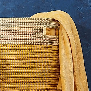 Senegal Extra Large Hand Woven Grass Yellow Beige Color Block Basket with Flat Lid