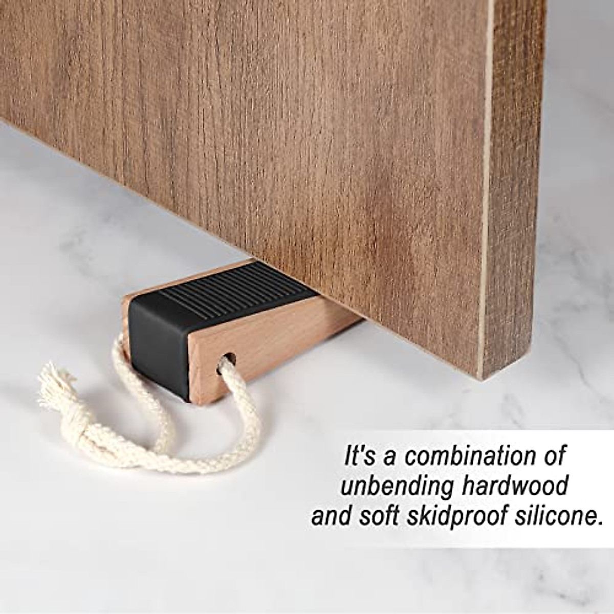 WEYON Wooden Door Stopper Wedge for Bottom of Door, Fitting for Door Gap Under 2 inches, 1 Pack Black.