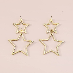 Jumwrit Rhinestone Star Earrings Long Star Drop Dangle Earrings Geometric Five-Pointed Star Stud Earrings Punk Boho Shiny Earrings Fashion Earrings Jewelry for Women Girls(Gold)