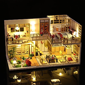 Flever Dollhouse Miniature DIY House Kit with Japanese Style, Creative Room with Furniture for Romantic Valentine's Gift (Quiet and Elegant Residence)