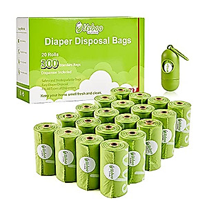 Disposable Diaper Bags for Baby, 20 Refill Rolls/300 Bags Waste Bags with Dispenser, Convenient and Quick Diaper Disposal, Unscented