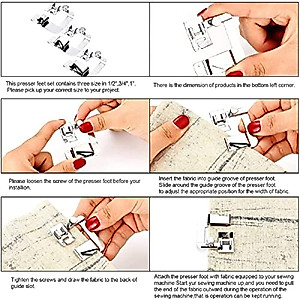 6 Sizes Rolled Hem Presser Foot, Wide Rolled Hem Foot Set & Narrow Hemmer Foot Set for All Low Shank Snap-On Singer, Brother, Babylock, Euro-Pro, Janome, Kenmore, White, Elna Sewing Machines
