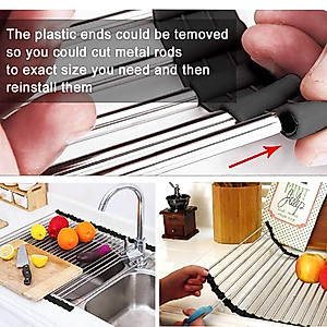 Rcdegk Roll Up Dish Drying Rack Over The Sink Kitchen Counter, The Multipurpose Sink Dish Drainer Mat for Fruits and Vegetable Rinser,Durable Silicone Covered Stainless Steel Rod,Large - 20.5" x 16"