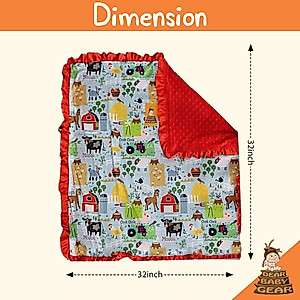 Dear Baby Gear Farm Deluxe Baby Blanket - Reversible, Milestone & Newborn Gifts for Girls and Boys - Farm Life Animals, Tractor, Red, 32 Inches by 32 Inches