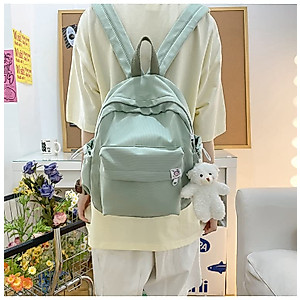 Kawaii Backpack with Cute Accessories Kawaii Aesthetic Backpack with Bag Charm Available in Pastel Colors (Green)