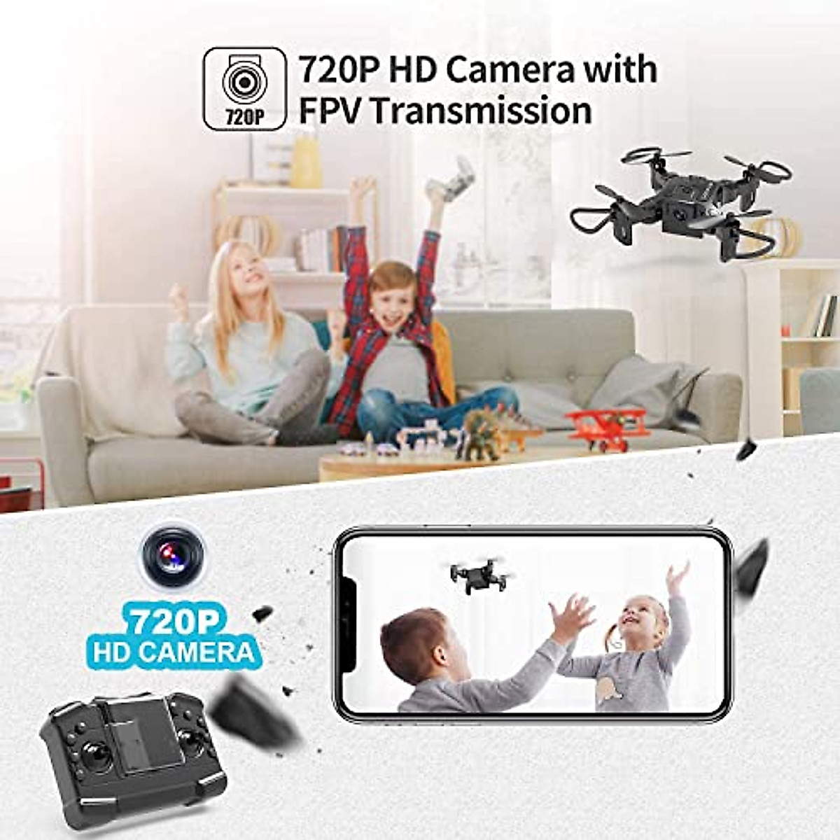 4DV2 Foldable Mini Drone with 720P Camera for Kids,2.4G FPV Video camera,Nano Portable Pocket RC Quadcopter Toys,3D Flip,Altitude Hold,Headless Mode,Trajectory Flight,3D Flips,3 Battery