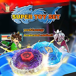 Bey Metal Fusion Blades Burst Turbo Evolution Battling Tops Master Starter Set Storm Pegasus/Flame Libra/Earth Eagle/ Lightning L-Drago with 4D Spinning Launcher Grip,Burst Gyro Toy Set Gift for Boys