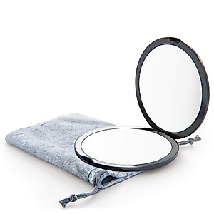 Magnifying Compact Mirror for Purses with 10X Magnification – Double Sided Travel Makeup Mirror, 4 Inch Small Pocket Mirror, or Purse Mirror. Bundle Black and Pink