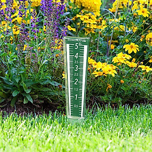 Circrane 5-Inch Capacity Outdoor Rain Gauge with Additional Hang Bracket& Stainless Steel Screws, Magnifying Scale and Numbers Design for Easy Read (Green)
