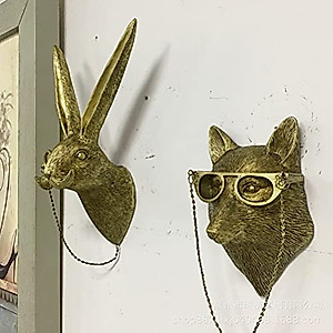 Fdit Head Wall Decor, Wall Art Decor Deer Head Wall Hanging, Home Decor Waterproof Bronzed Resin Animal Hanging Sculpture Sunscreen Animal Head Wall Hanging Ornaments (Rabbit)