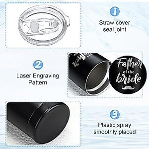 Set of 2 Mother Father of The Bride Groom Tumbler Mug Stainless Steel Tumbler with Lid and Straw Brushes Bridal Shower Party Travel Mug Wedding Engagement Favors (7 Inch, Simple Style for Father)