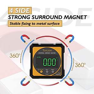TOOLIOM Digital Angle Finder with Dual Electronic Laser 4-side Strong Magnetic Angle Gauge Rechargeable Digital Level Tool with Type-C Charging Port for Woodworking and Building