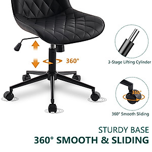 YOUNUOKE Armless Desk Chair Comfy Home Office Computer Chair with Wheels Rolling Swivel Chairs Small Modern Upholstered Vanity Executive Task Chair, Black