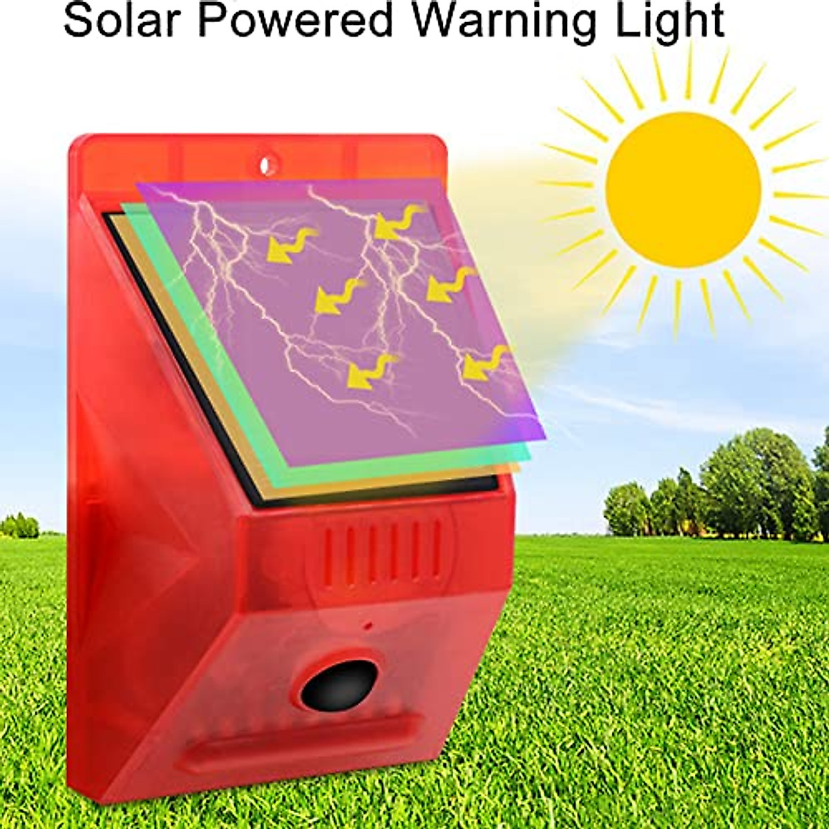 Aolyty Solar Warning Light with Motion Detector Remote Control, IP65 Waterproof Solar Alarm Light 4 Work Modes 129db Sound Security Siren Light for Home, Farm, Barn, Villa, Yard, Hacienda