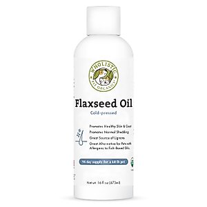 Wholistic Pet Organics Flaxseed Oil for Dogs - 16 Oz - Omega 3 Supplement for Dog Itchy Skin, Dry Skin Relief & Shedding - Skin & Coat Vitamins
