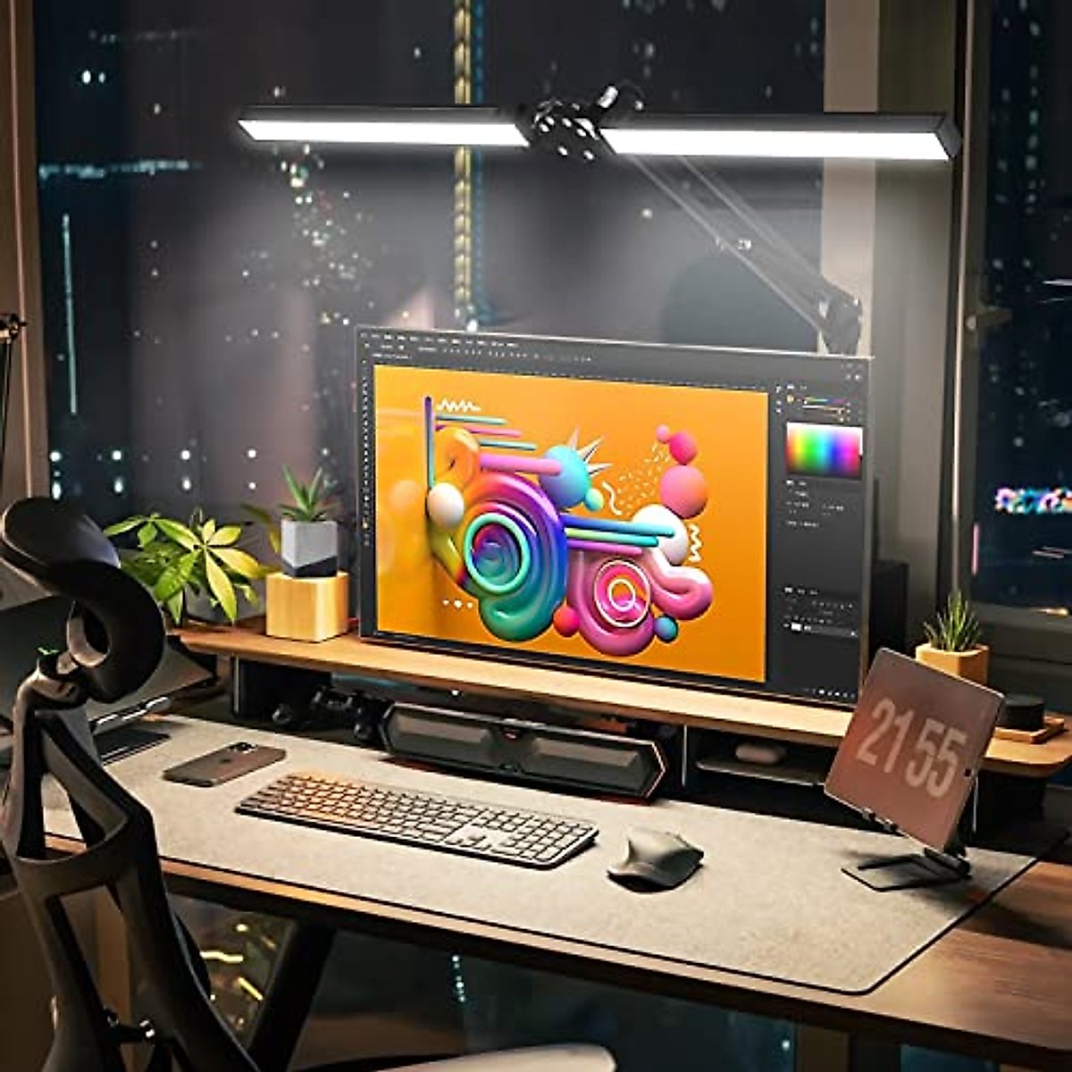 LED Desk Lamp, Desk Lamps for Home Office, 24W 1300lm Double Head Architect Desk Lamp, 28in Swing Arm Desk Light with Clamp, 3 Color Modes 10 Levels Dimmer Light for Working/Reading/Hobby Craft