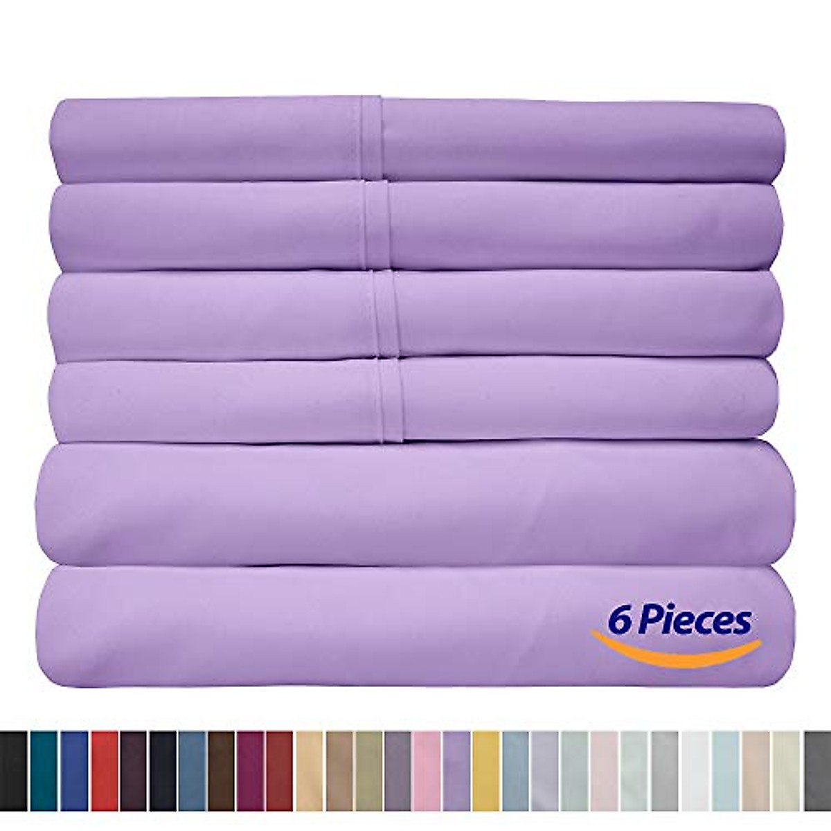 Cal King Size Bed Sheets - 6 Piece 1500 Supreme Collection Fine Brushed Microfiber Deep Pocket California King Sheet Set Bedding - 2 Extra Pillow Cases, Great Value, California King, Lavender