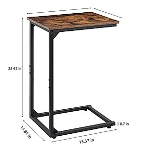 Nandae C Shaped End Table Set of 2, Rustic Side Table Bedside Table with Metal Frame for Laptop, Snack, Sofa Couch, Bed Living Room Bedroom, Rustic Brown