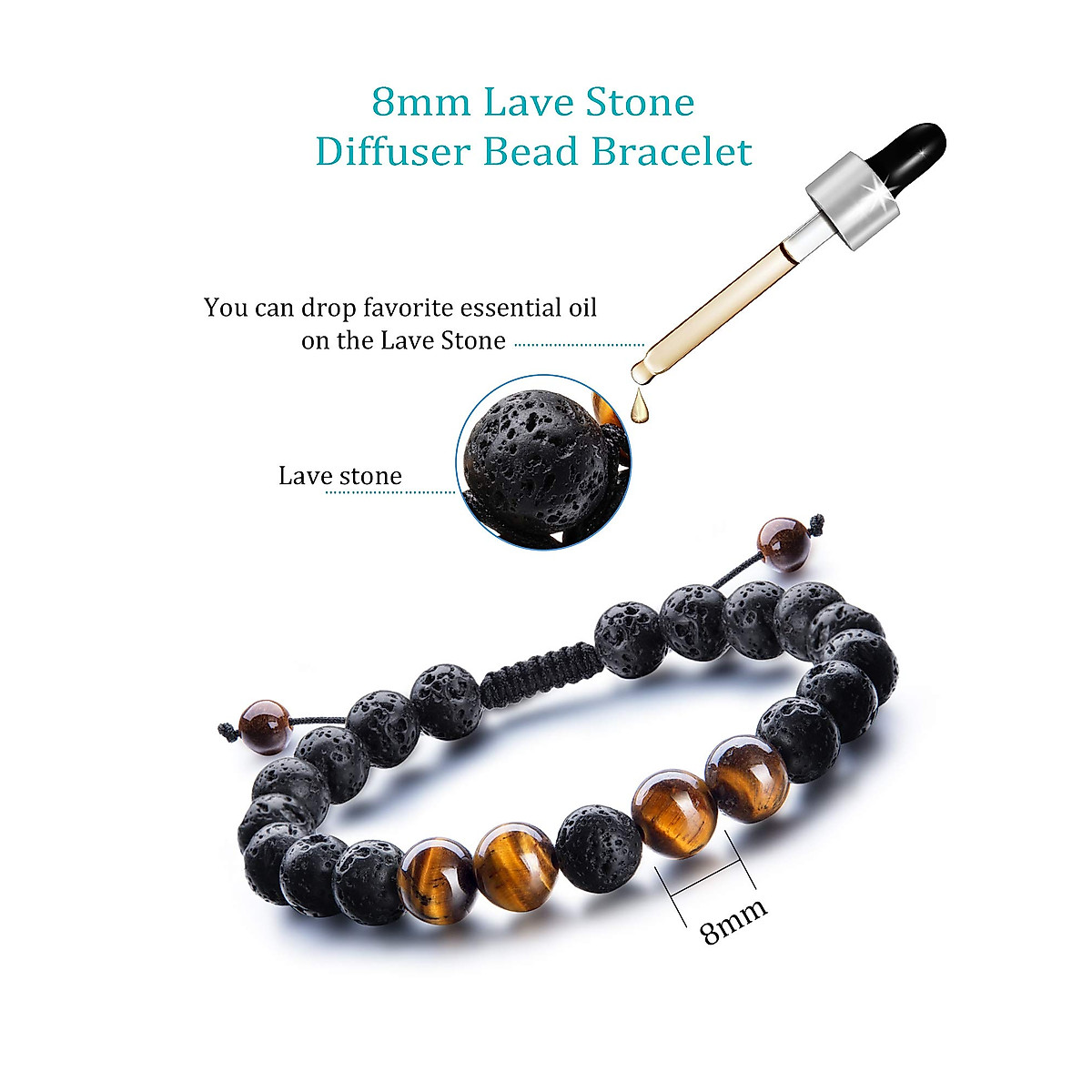 Tatuo 4 Pcs 8mm Natural Lava Rock Bracelet for Men Aromatherapy Essential Oil Diffuser Bracelet Stone Anxiety Beads Bracelets