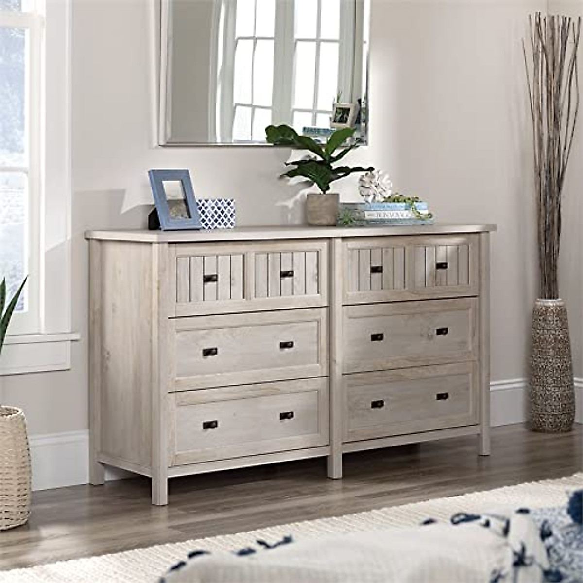 Sauder Costa 6-Drawer Dresser in Chalked Chestnut, Chalked Chestnut Finish