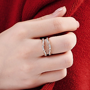 SHELOVES Two Tone Rose Gold Ring Guard 925 Sterling Silver Round CZ Ring Enhancer for Engagement Rings Sz 6