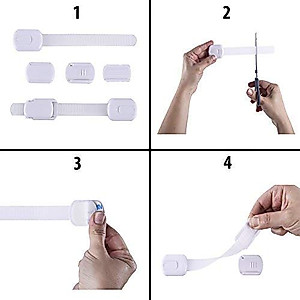 CUTESAFETY Child Proof Safety Locks - Baby Proofing Cabinet Lock with 6 Extra 3M Adhesives - Adjustable Strap Latches to Cabinets,Drawers,Cupboard,Oven,Fridge,Closet Seat,Door,Window (White, 6)