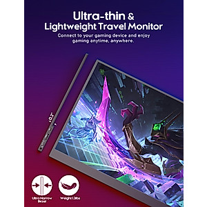 HONGO 16.1'' 144Hz Portable Gaming Monitor for Laptop, 1080P FHD IPS Screen with HDR, 1200:1 FreeSync, Ultra Slim & Eye Care,Travel Monitor External Screen for Laptop, PC, PS5, Mac, Xbox