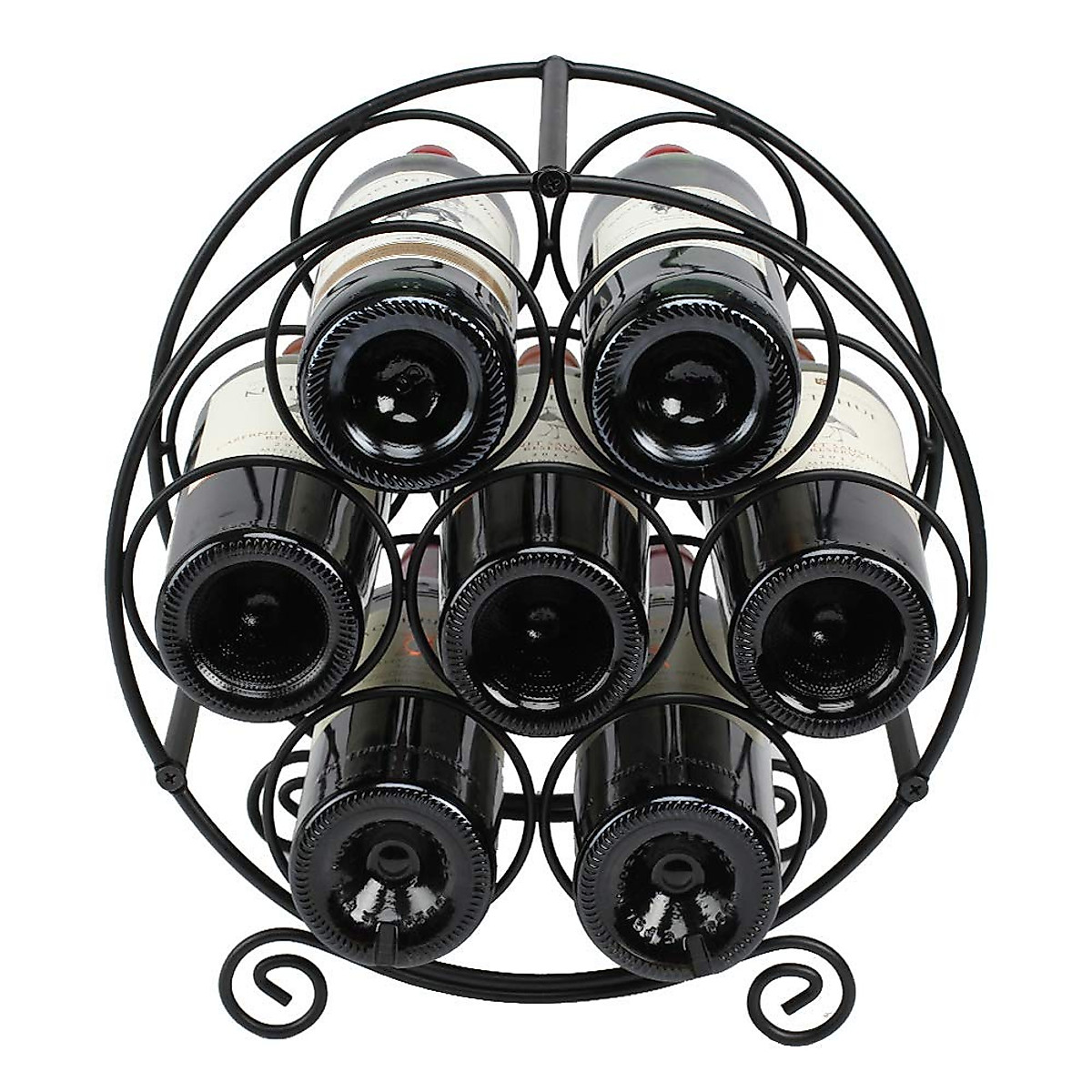 TreeLen Wine Racks Countertop, 7 Bottles Wine Organizer Stand, Metal Free Standing Wine Storage Holder, Water Bottle Holder Stand-Black