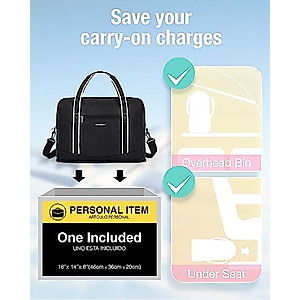 For Spirit Airlines Personal Item Bag 18x14x8 BAGSMART Foldable Travel Duffel Bag Tote Weekend Overnight Bag Carry on Luggage for Women and Men(Black)